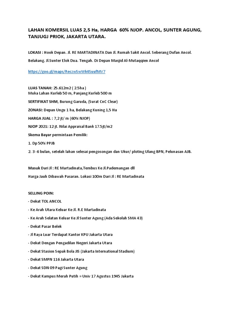 Ancol 2,5 Ha Sunter Agung, TJ Priok, Jakut | PDF