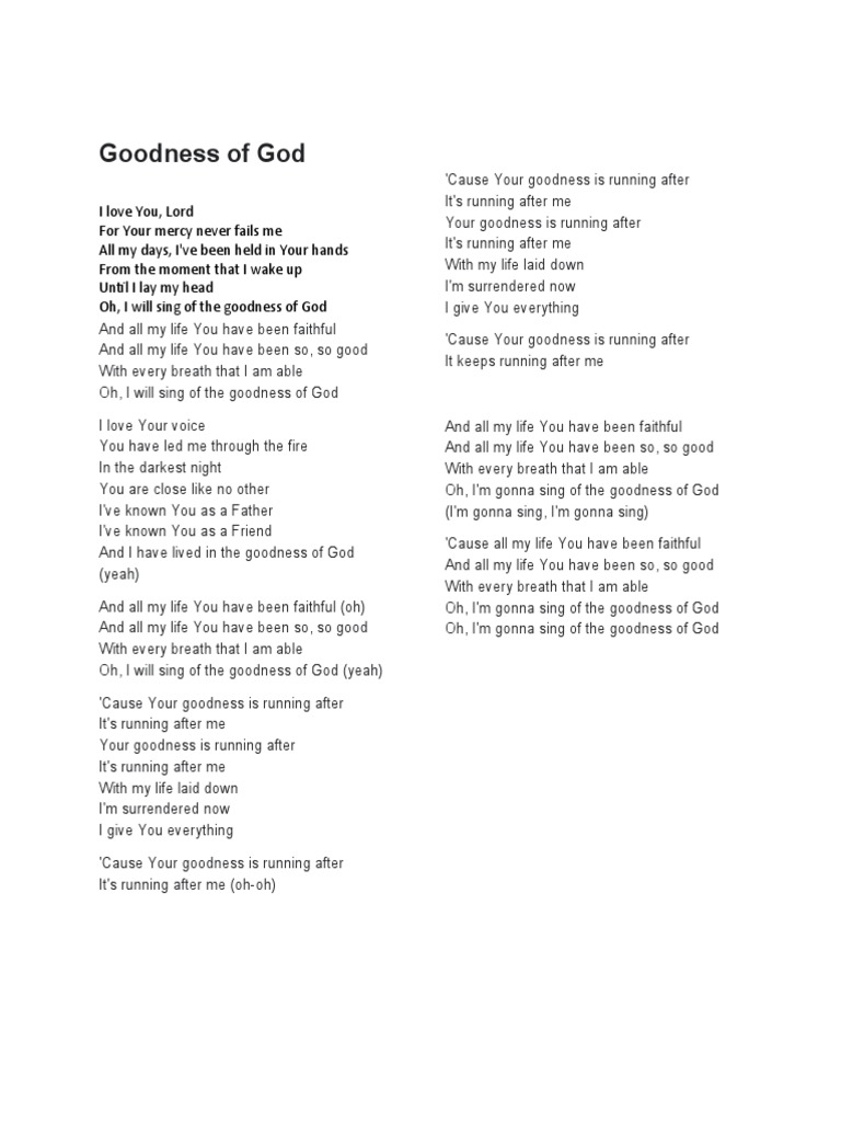 Goodness of God Lyrics | PDF