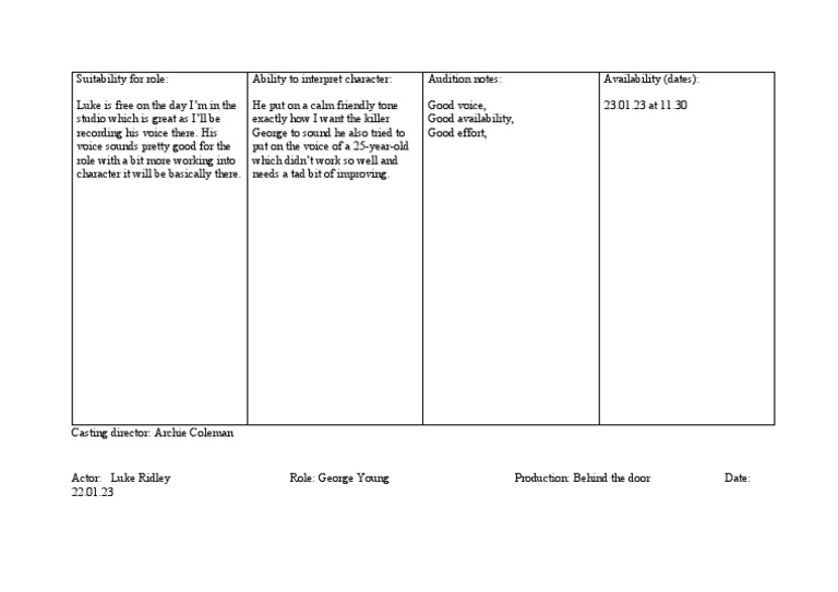Radio Drama Audition Notes 2 | PDF