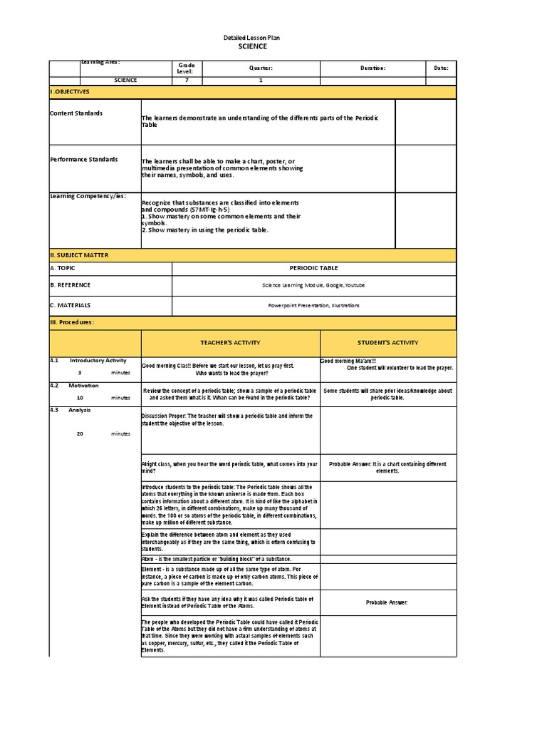 Gagne's Lesson Plan: Periodic Table | PDF | Chemical Elements | Atoms
