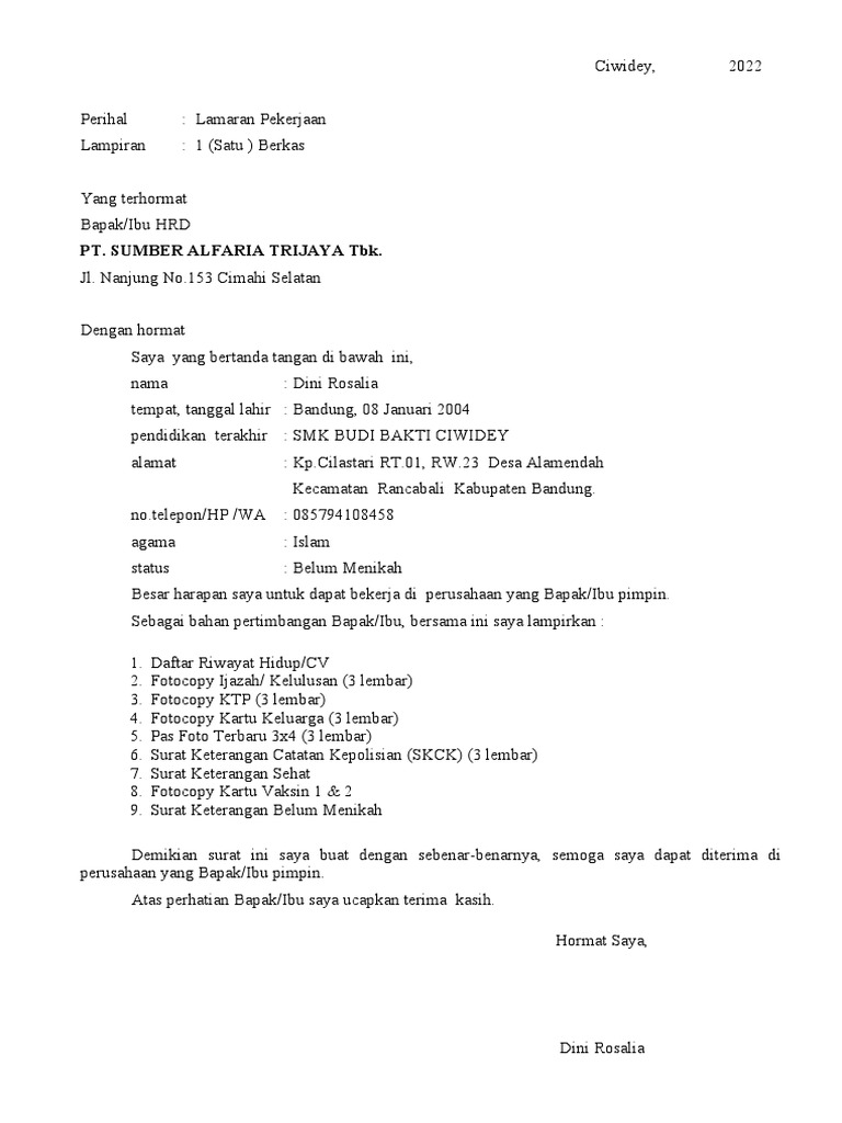 Lamaran & CV Dini - Jelita | PDF