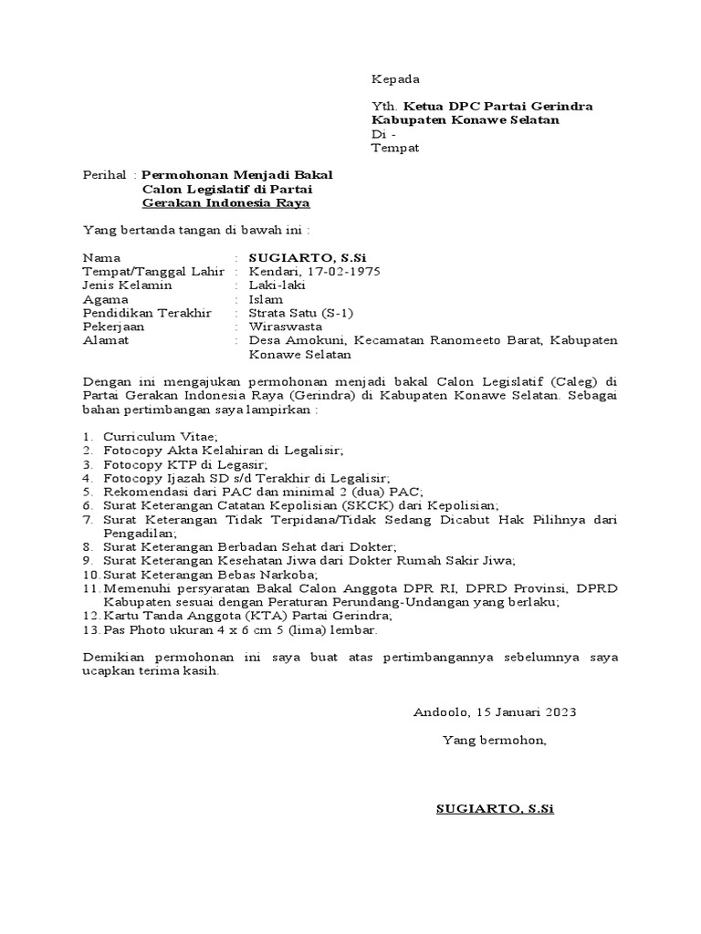Bakal Calon Legislatif Gerindra | PDF