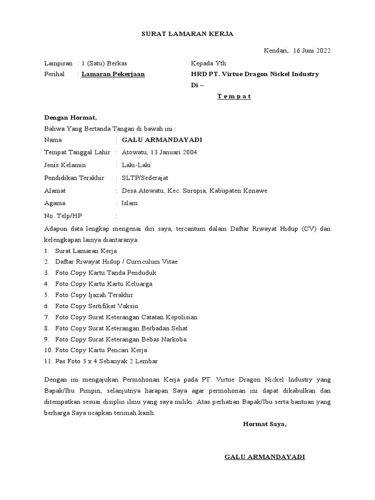 Lamaran Dan CV Virtue Dragon | PDF