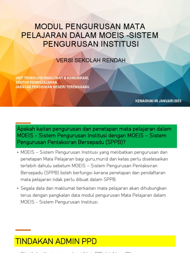 Modul Pengurusan Mata Pelajaran Dalam MOEIS Sistem Pengurusan Institusi ...