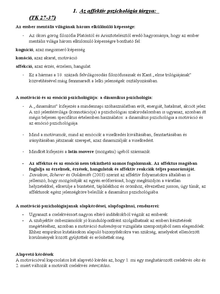 Affektív Kidolgozott Jegyzet | PDF