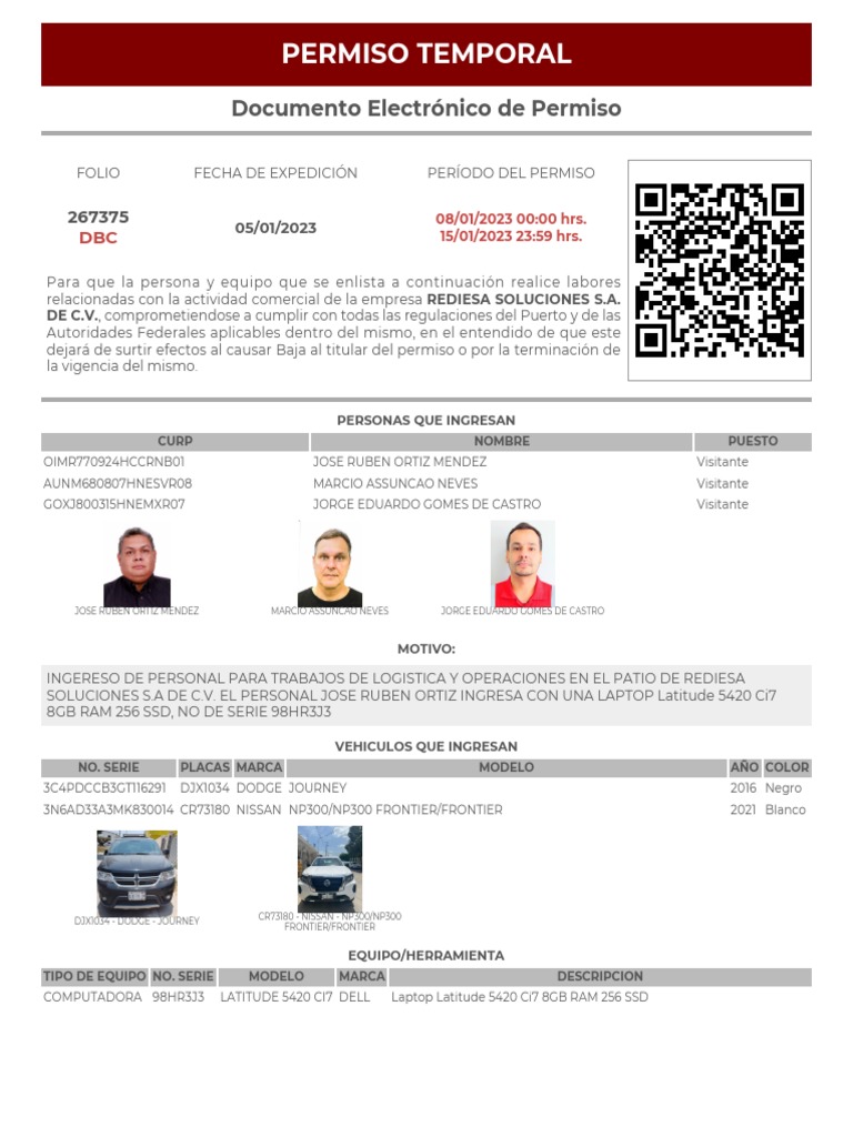 Permiso Temporal: Documento Electrónico de Permiso | PDF | Bienes ...