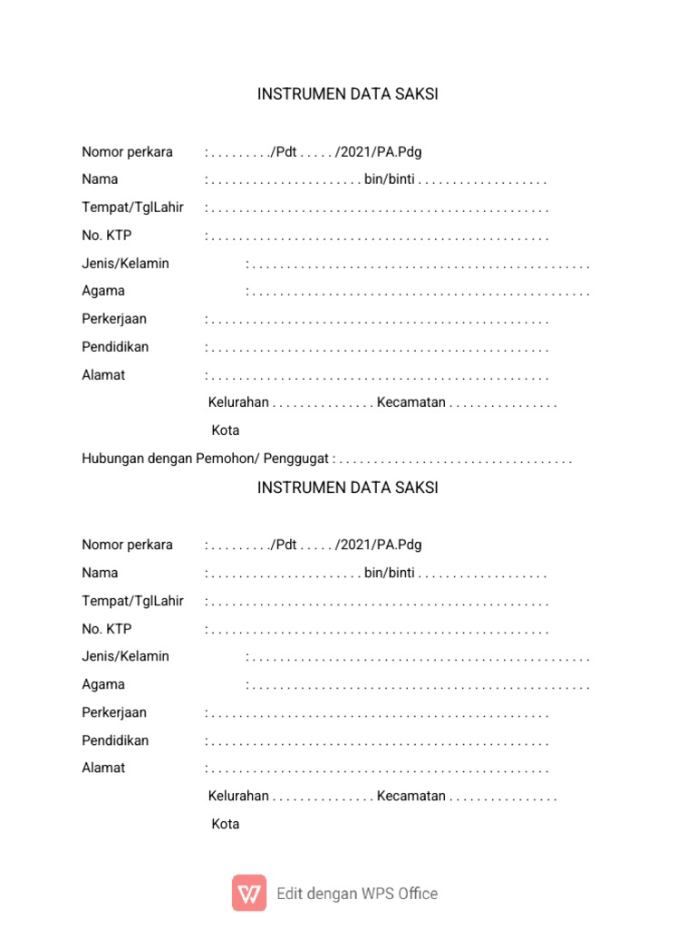Instrumen Data Saksi 2 | PDF