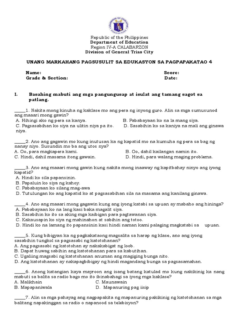 Esp 4 Q1 PT | PDF