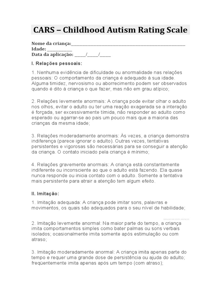 CARS - Childhood Autism | PDF