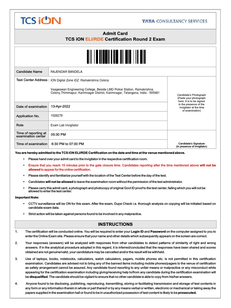 Admit Card-1 | PDF | Test (Assessment) | Common Cold