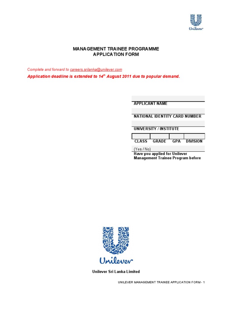 Management Trainee Application Form Updatedtcm 75270164 | Download Free ...