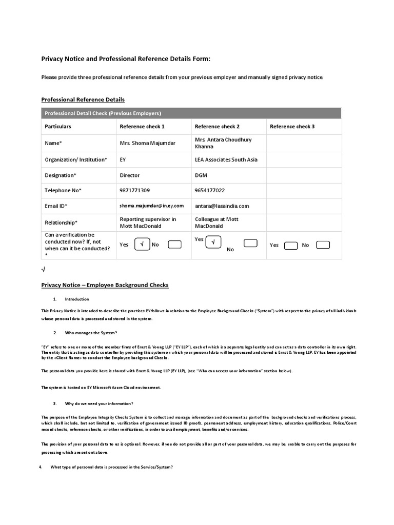 Privacy Notice and Professional Reference Details | PDF | Identity Document | Verification And ...
