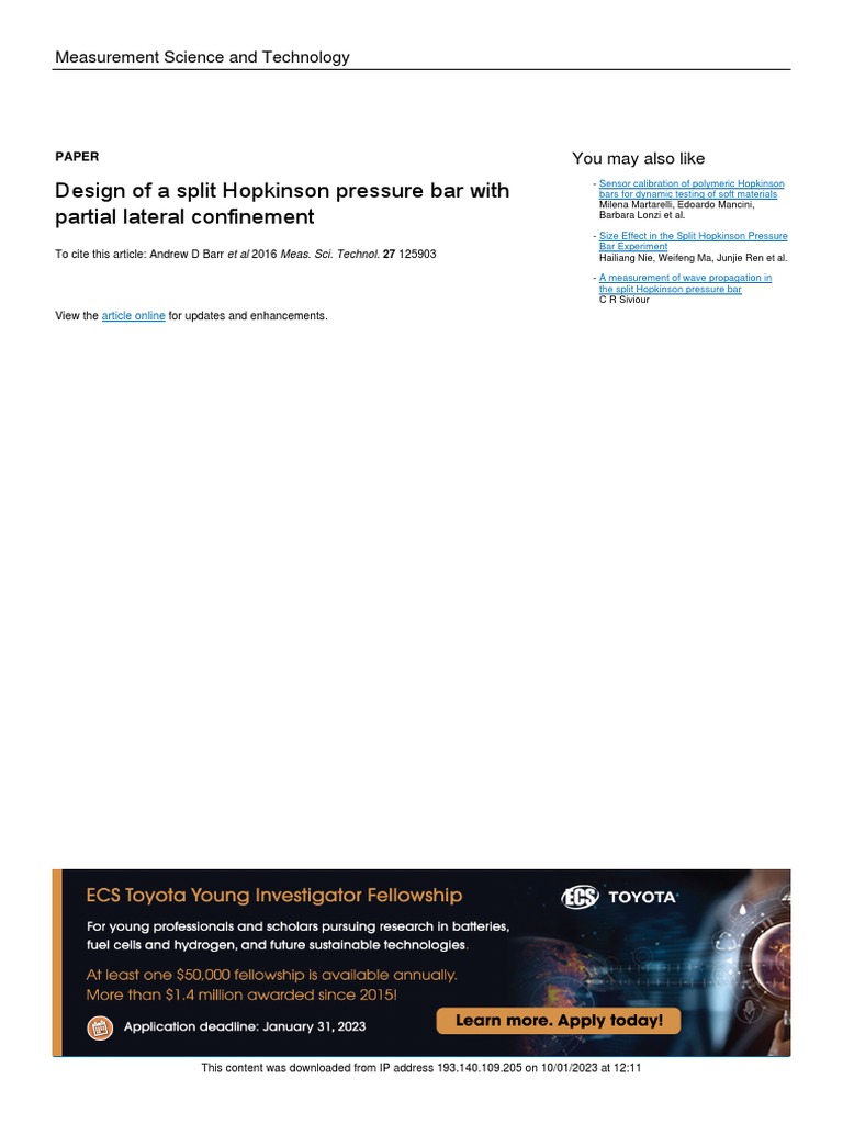 6-Design of A Split Hopkinson Pressure Bar With | PDF | Stress ...