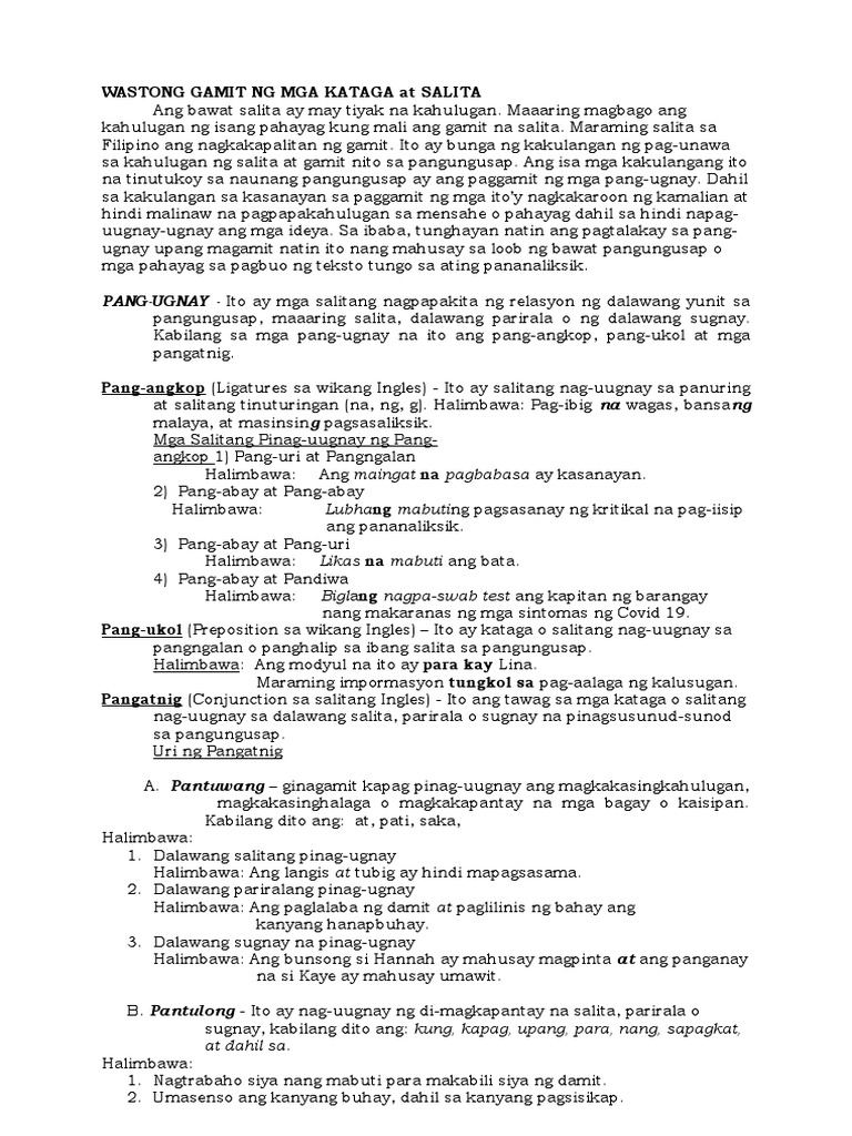 WASTONG GAMIT NG MGA KATAGA at SALITA | PDF