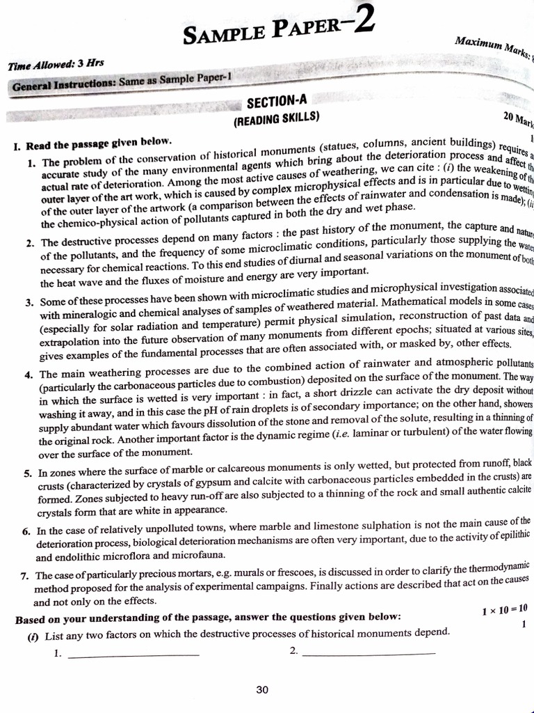 Eng Sample Paper 2 With Ans 1299 | PDF | Drinking Water | Sanitation