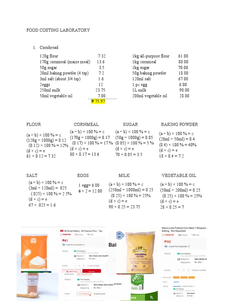 Food Costing Laboratory | PDF | Cuisine | Food And Drink