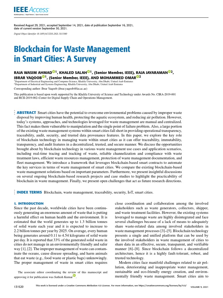 Blockchain For Waste Management in Smart Cities A Survey | PDF | Waste ...