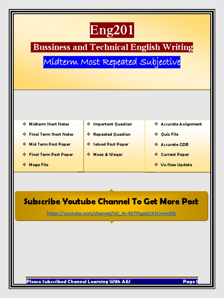 Eng201 Midterm Subjective | PDF | Communication | Memorandum