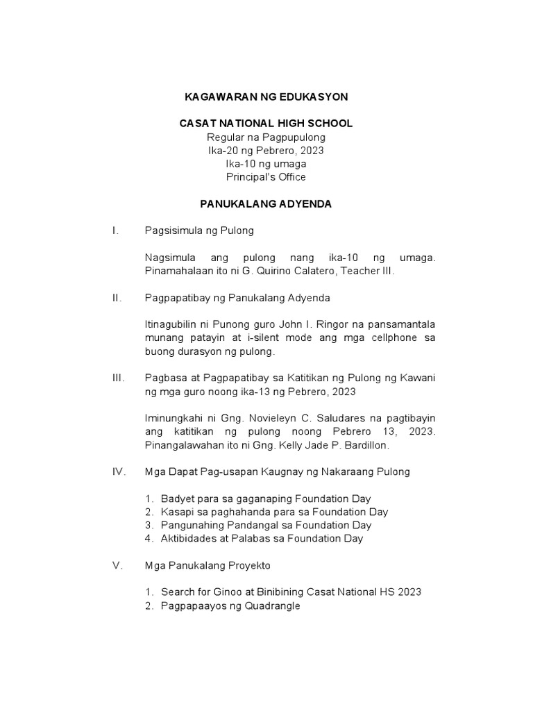 Katitikan NG Pulong | PDF