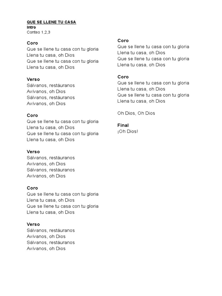 Que Se Llene Tu Casa Lyrics | PDF