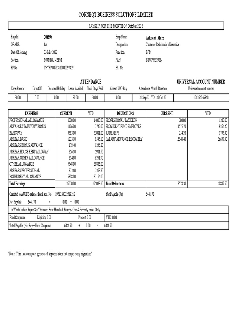 Conneqt Business Solutions Limited: 304994 Ashitosh More | PDF ...