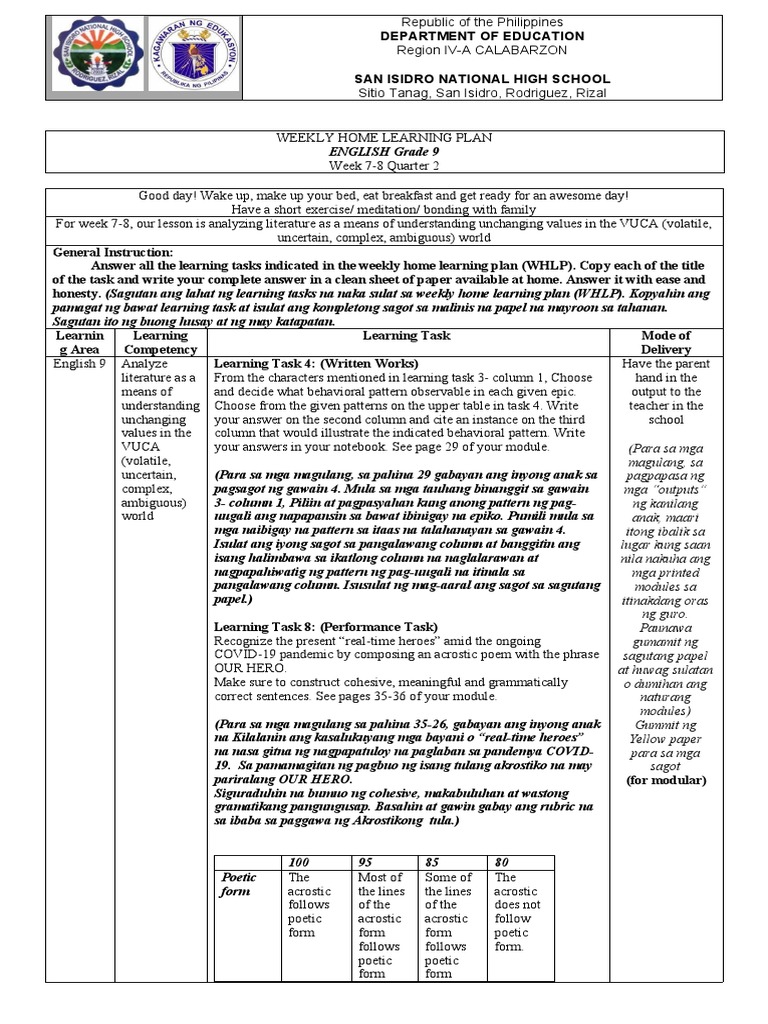 WHLP - Eng9 - Q2 - Week 7-8 | PDF | Cognitive Science | Cognition