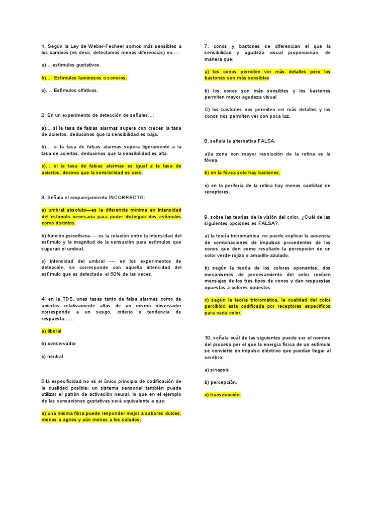 Examen 1 Procesos Con Respuestas | PDF | Dolor | Percepción