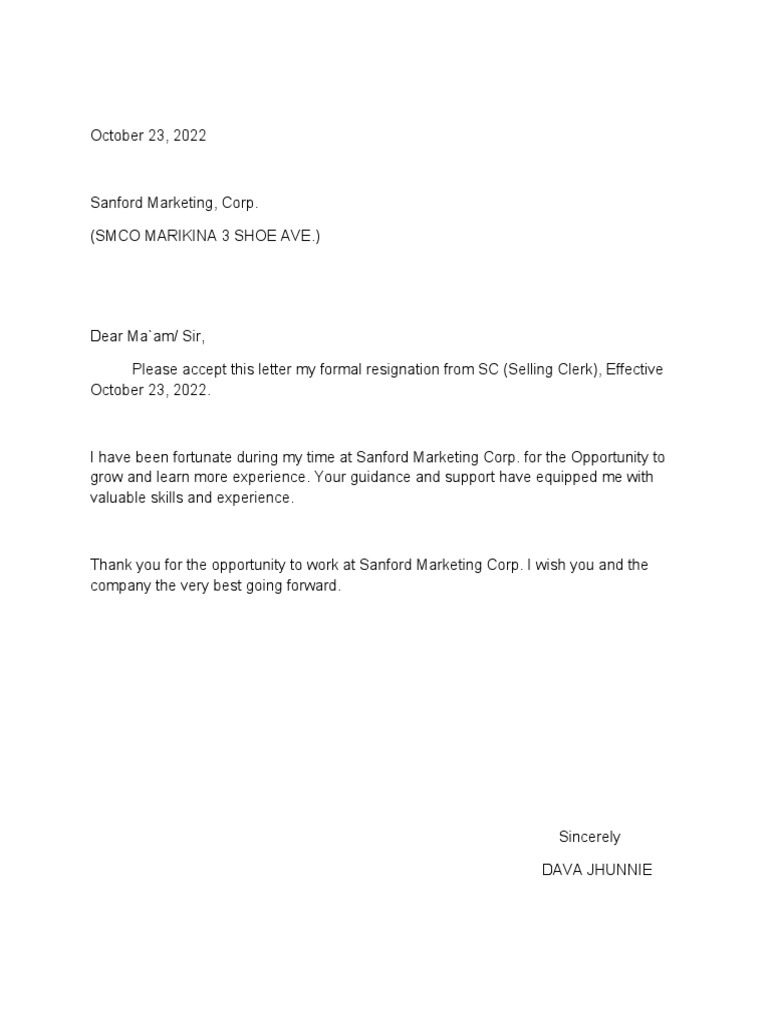 Resignation Letter | PDF | Career & Growth | Finance & Money Management