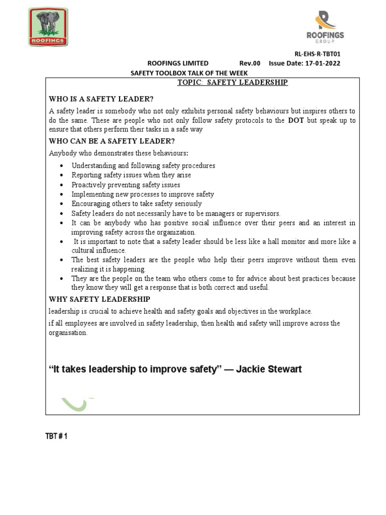 Tool Box 1 - Safety Leader Ship | PDF