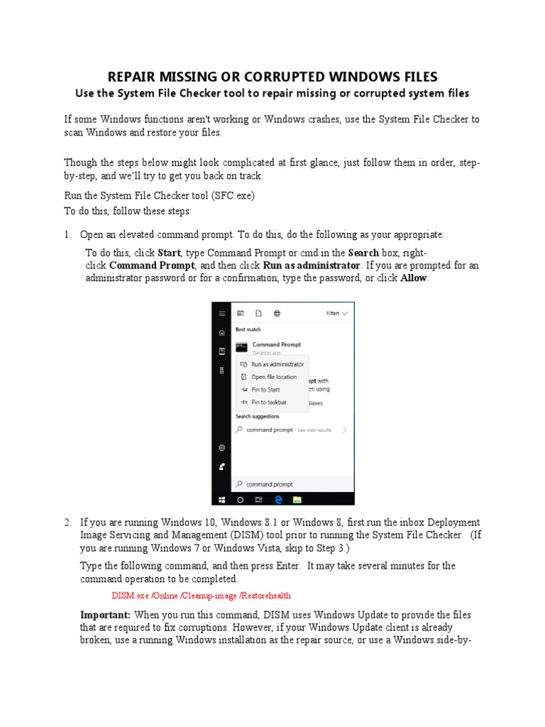 Repairing Windows System Files Using the System File Checker Tool | PDF ...