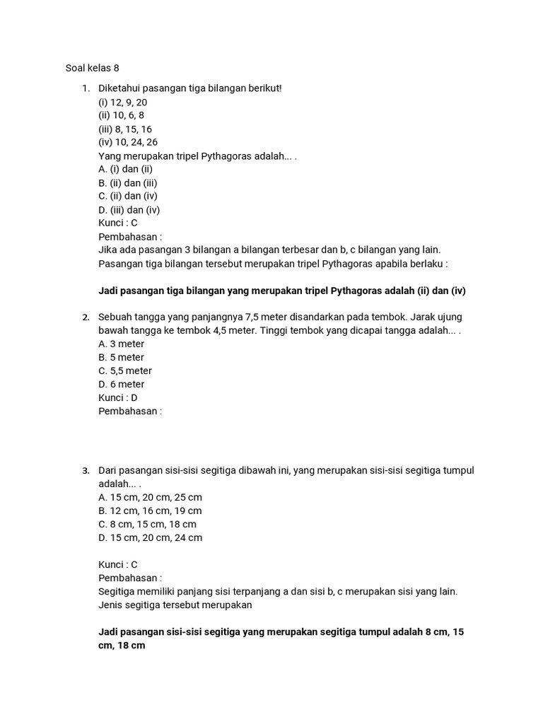 Latihan Soal Teorema Phytagoras Pdf