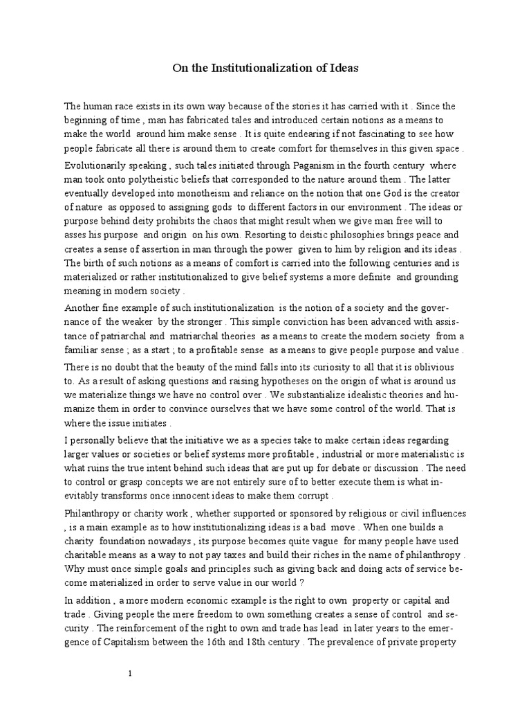 On The Institutionalization of Ideas | PDF | Charitable Organization ...
