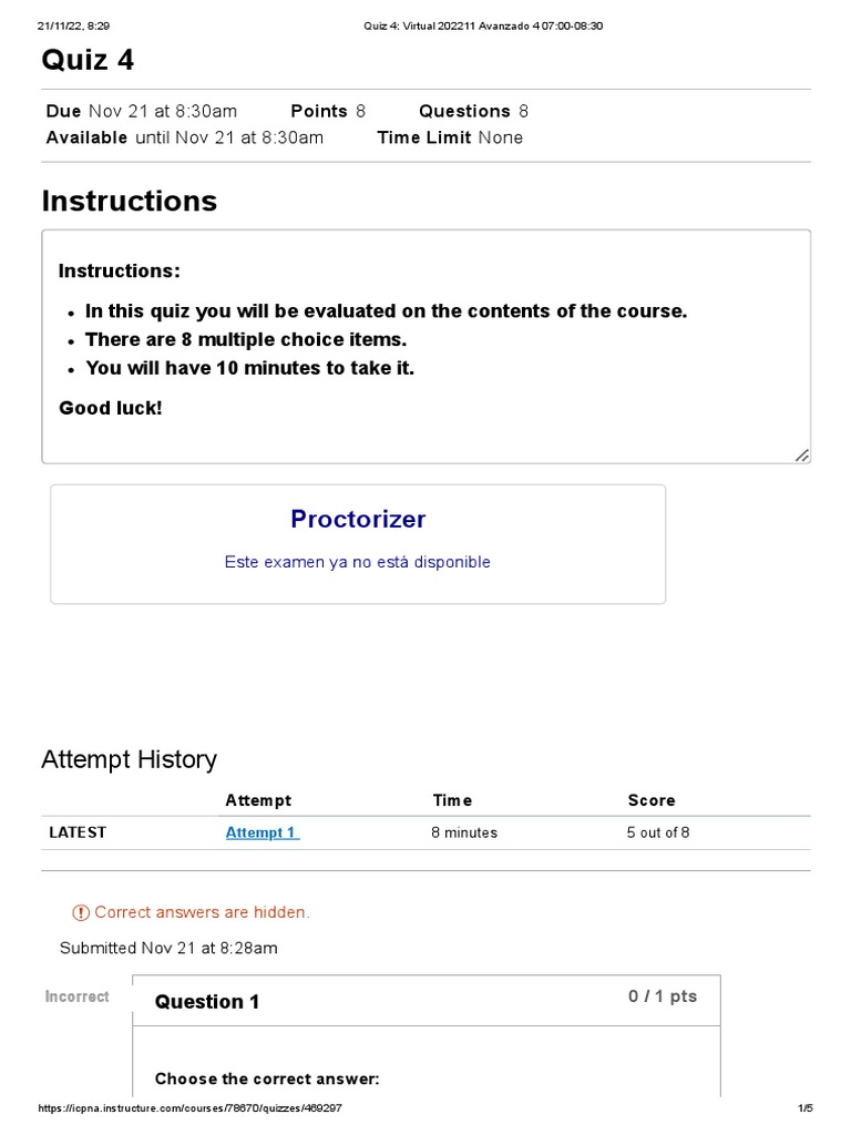 Quiz 4: Avanzado 4 Evaluation | PDF