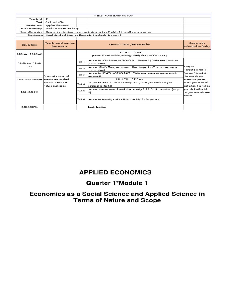 APPLIED ECONOMICS Week 1 2022 2023 | PDF | Economics | Factors Of Production
