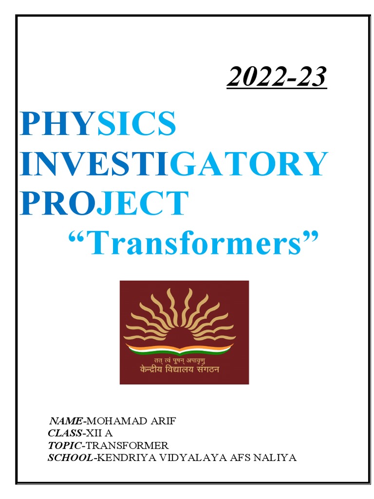 Xii Physics Investigatory Project Transformer Pdf Transformer Inductor