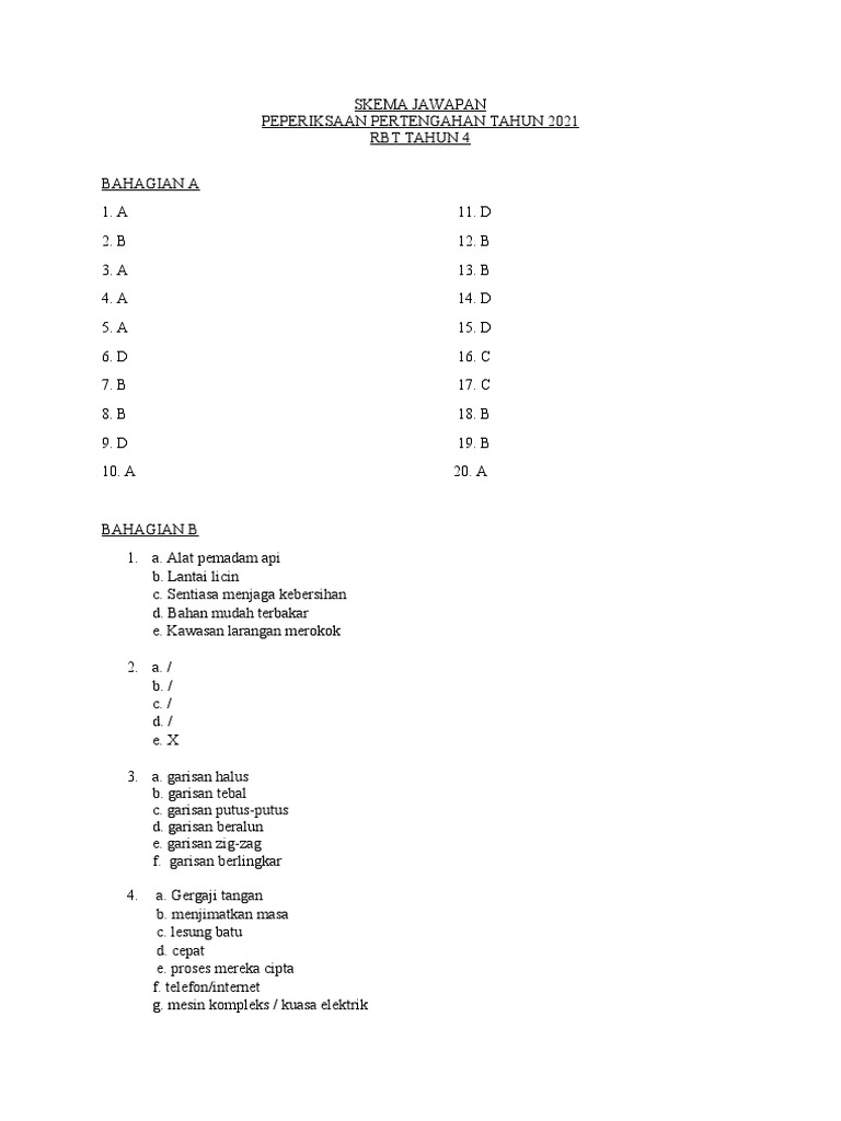 Skema Jawapan Uasa RBT THN 4 2023-2024 | PDF