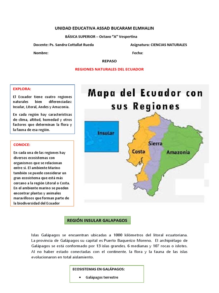 REGIONES NATURALES DEL ECUADOR - CIENCIAS NATURALES (1) | PDF | Islas ...