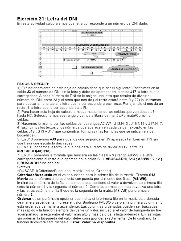 Cálculo de la letra correspondiente al DNI | PDF | Matriz (Matemáticas ...
