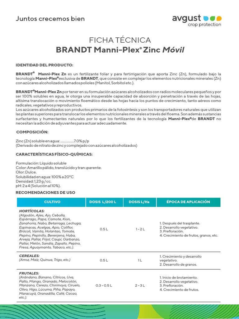 Fertilizante Foliar BRANDT Manni-Plex Zn | PDF | Cereales | Agua