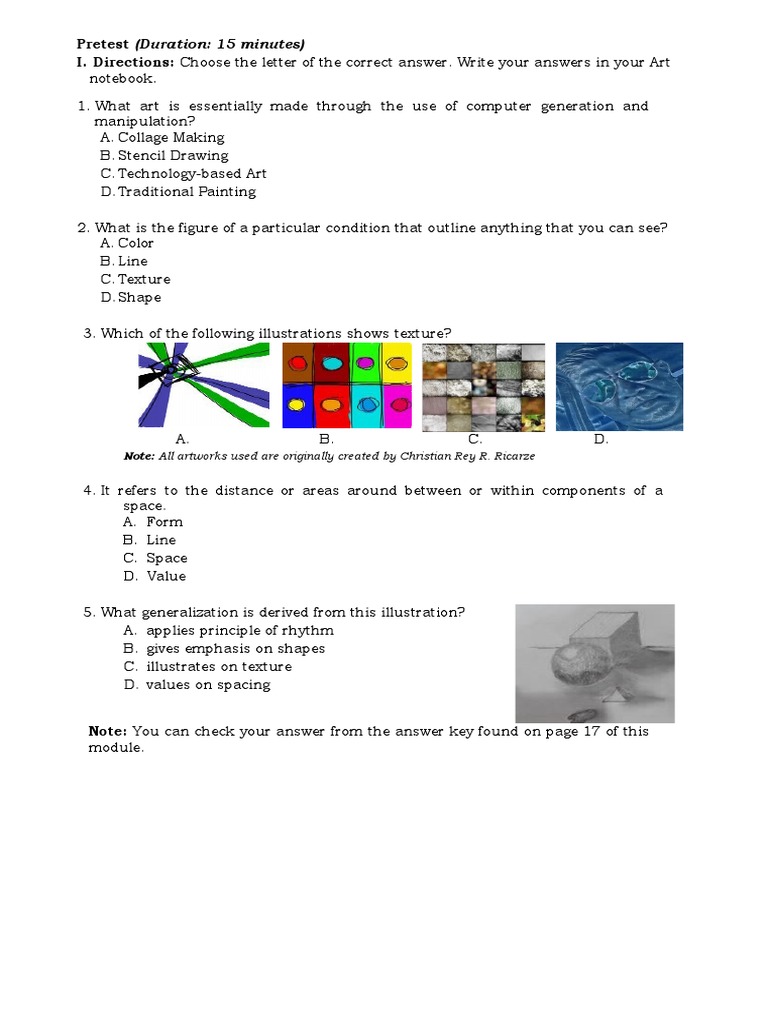 Arts 10 Q2-Pre Test | PDF | Illustration | Paintings