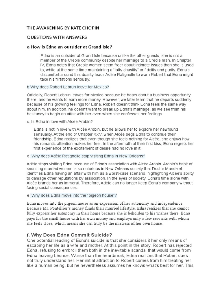 Q&a Notes The Awakening by Kate Chopin | PDF | The Awakening (Chopin ...