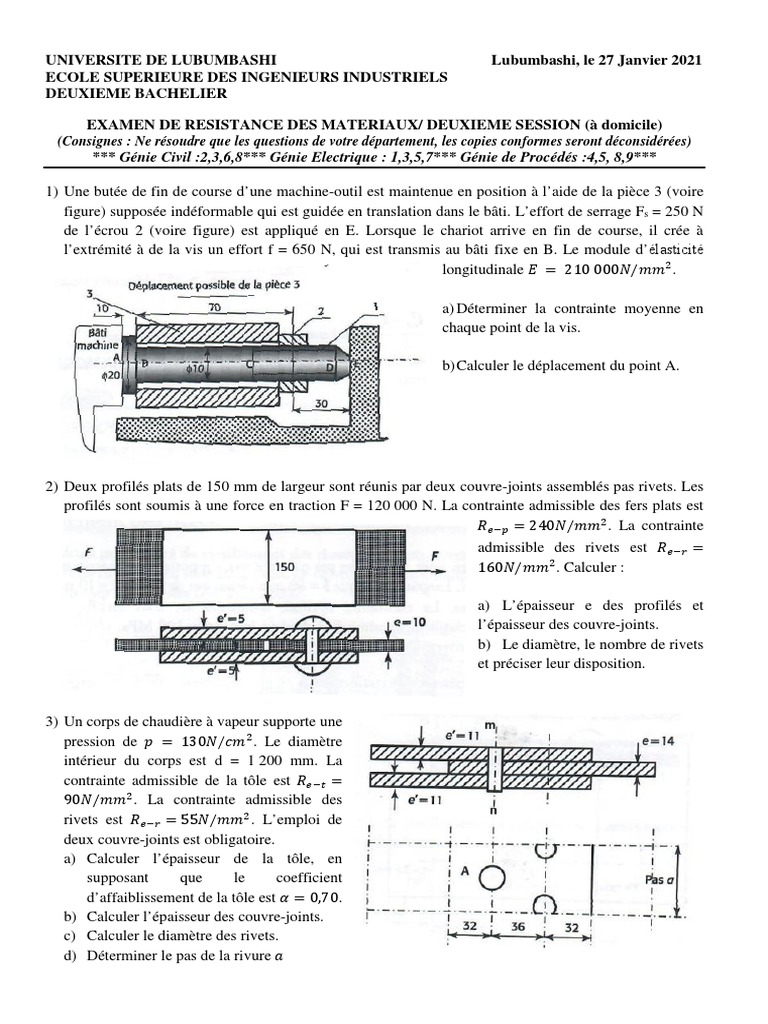 Examen - RDM-ESI - Session 2 2019-2020 - 021951 | PDF | Mécanique ...