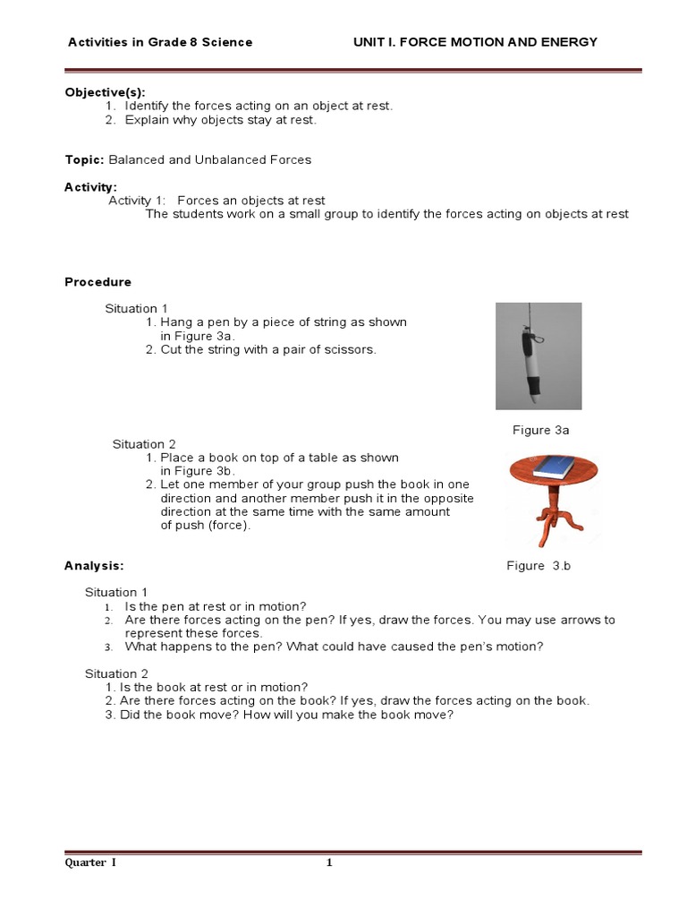Grade 8 - Quarter 1 List of Activities - Physics | PDF | Force | Heat