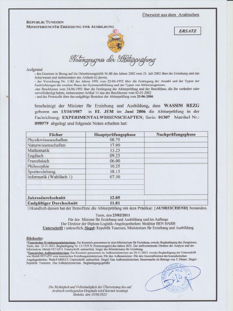 Notenzeugnis Der Abiturprüfung | PDF