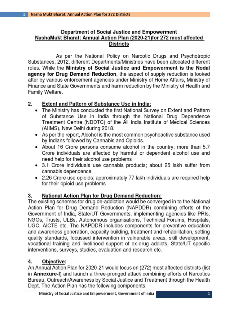 Annual Action Plan for 2020-21 to Combat Drug Abuse in 272 Vulnerable ...