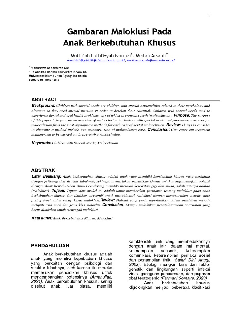 Gambaran Maloklusi Pada Anak Berkebutuhan Khusus | PDF | Pengembangan Diri