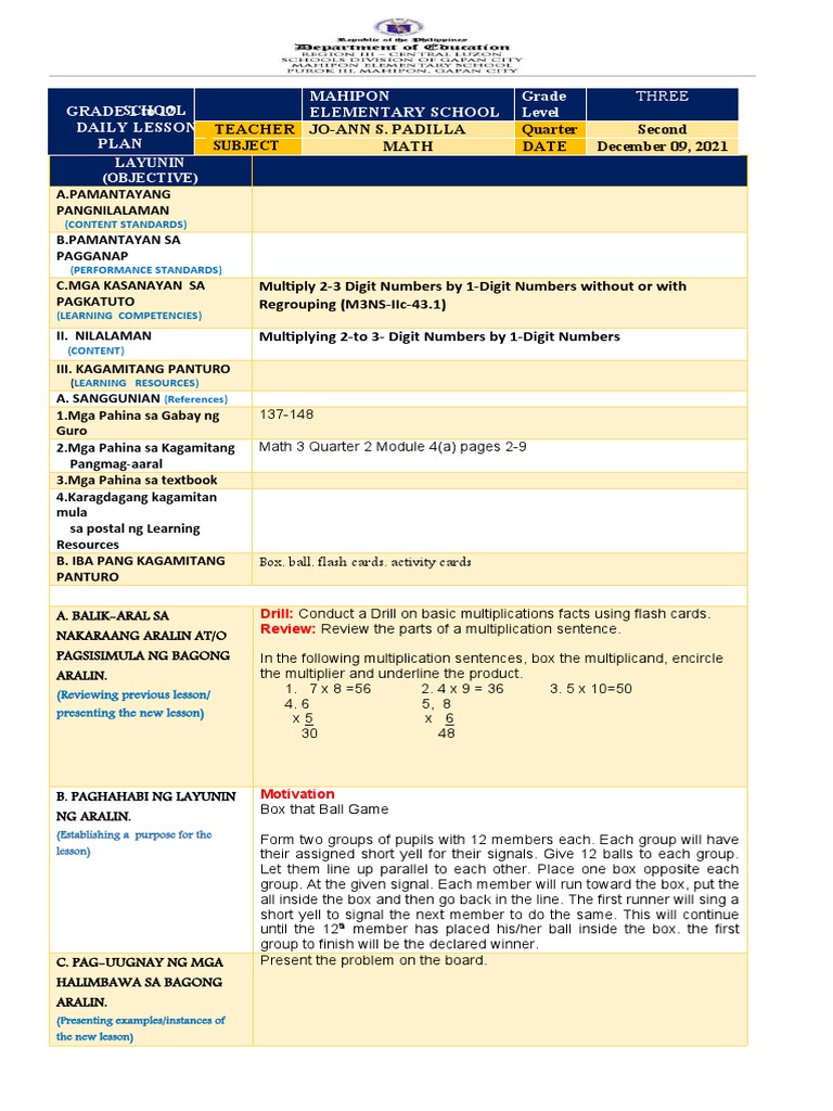 Math 3 Cot Jo Ann S. Padilla q2 Week 4 | PDF | Multiplication | Cognition