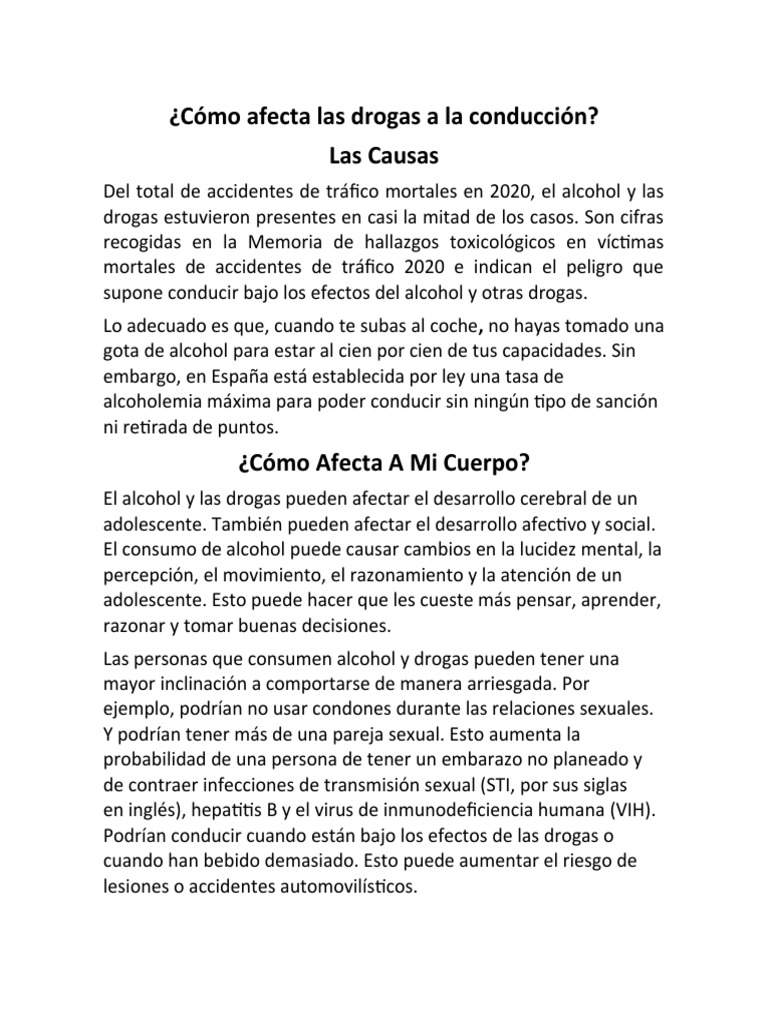 Cómo Afecta Las Drogas A La Conducción | PDF | La dependencia de sustancias | Cannabis (Droga)