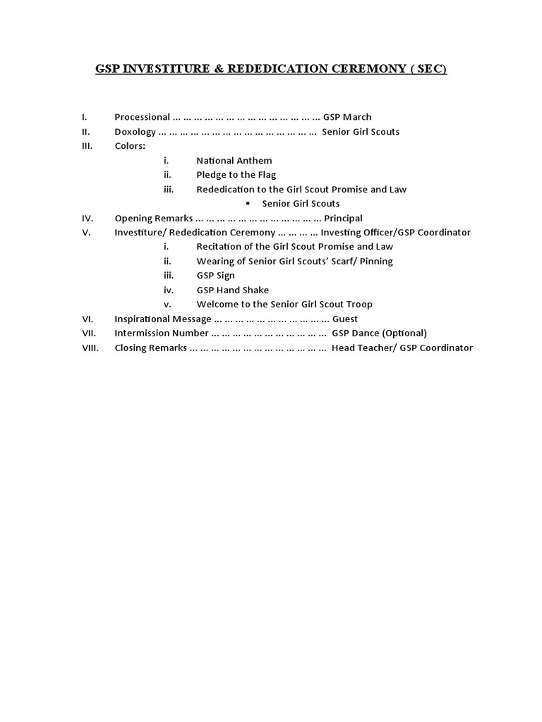 GSP INVESTITURE Script | PDF | Self-Improvement