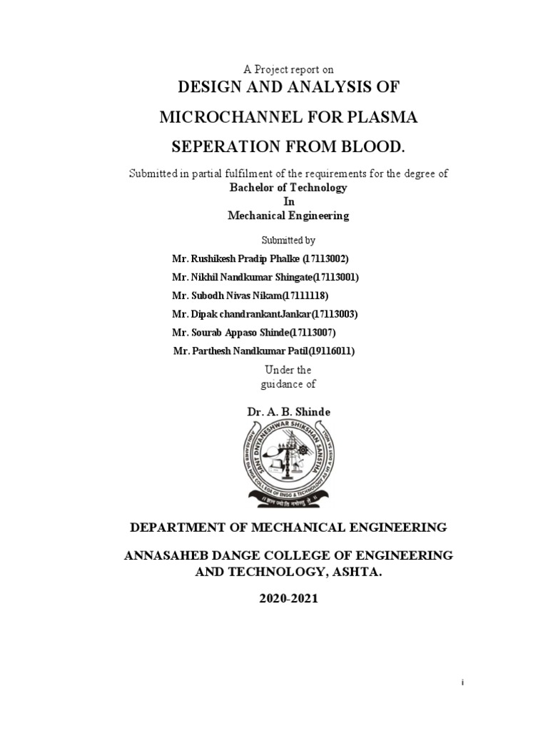 Final Report For Plasma Separation Using Micro-Channel | PDF | Microfluidics | Fluid Dynamics